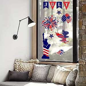 4th of July Patriotic Window Clings Memorial Day Decorations Double-Sided for Glass Windows 4 Sheets USA Stars Fourth Window Clings Veterans Day Independence Day Patriotic Holiday Decorations