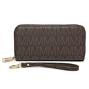 MARCO M KELLY Original Double Zipper Wristlet Wallet for Women - Small PU Leather handbag-Multi Pockets Clutch Purse (CF)