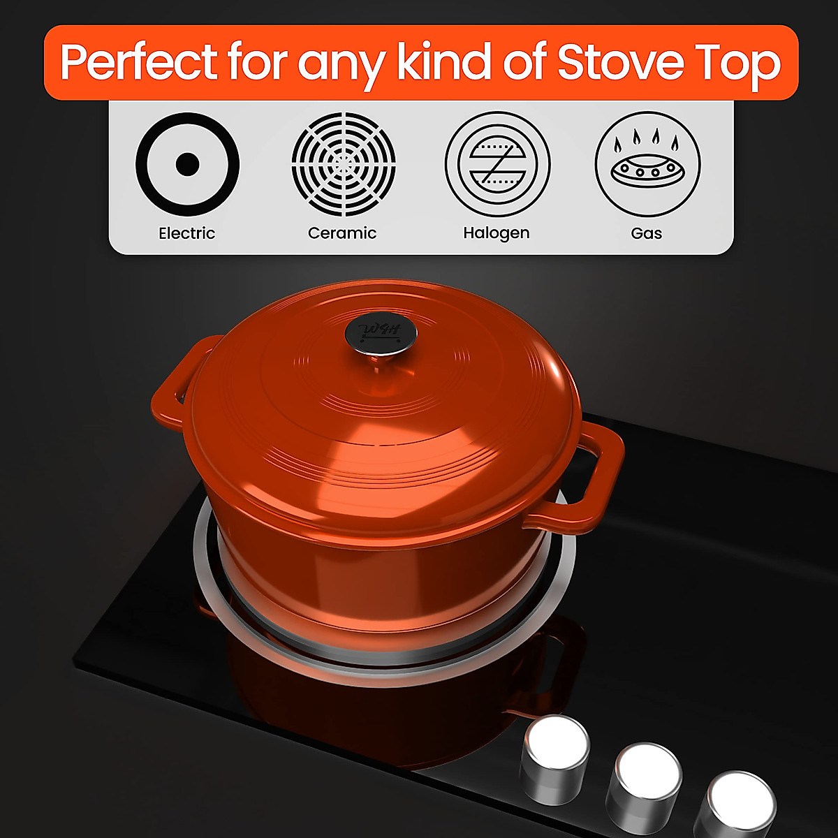 WIN4HOME 6-Quart Enamel Dutch Oven - Non-Stick Cast Iron Pot with Lid for Braising, Stewing, Boiling, Bread Baking - Heat Safe up to 500°F - Multiple Colors Available