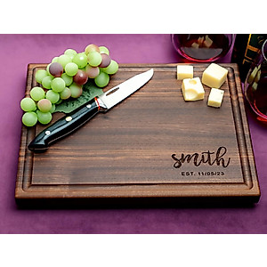 Straga Personalized Cutting Boards | Handmade Wood Engraved Charcuterie | Custom Wedding, Anniversary, Birthday Gift for Couples (Script Corner Design No.920).