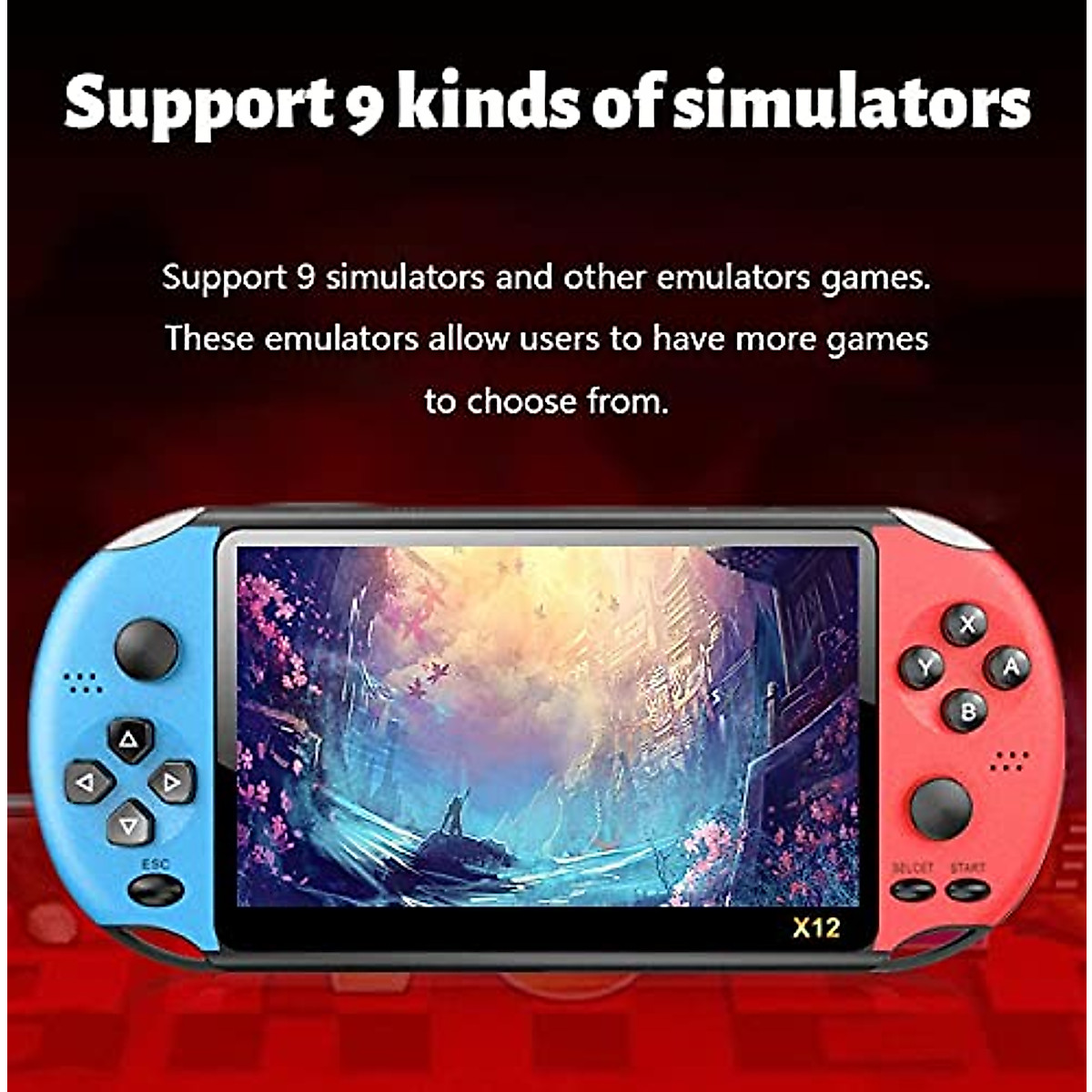 CZT New 5.1-inch Retro Video Game Console Build in 4800 Games of 9 emulators Handheld Portable Game Console Supports MP3/MP4/E-book with Rechargeable Lithium Battery mp3 mp4(Bluered)