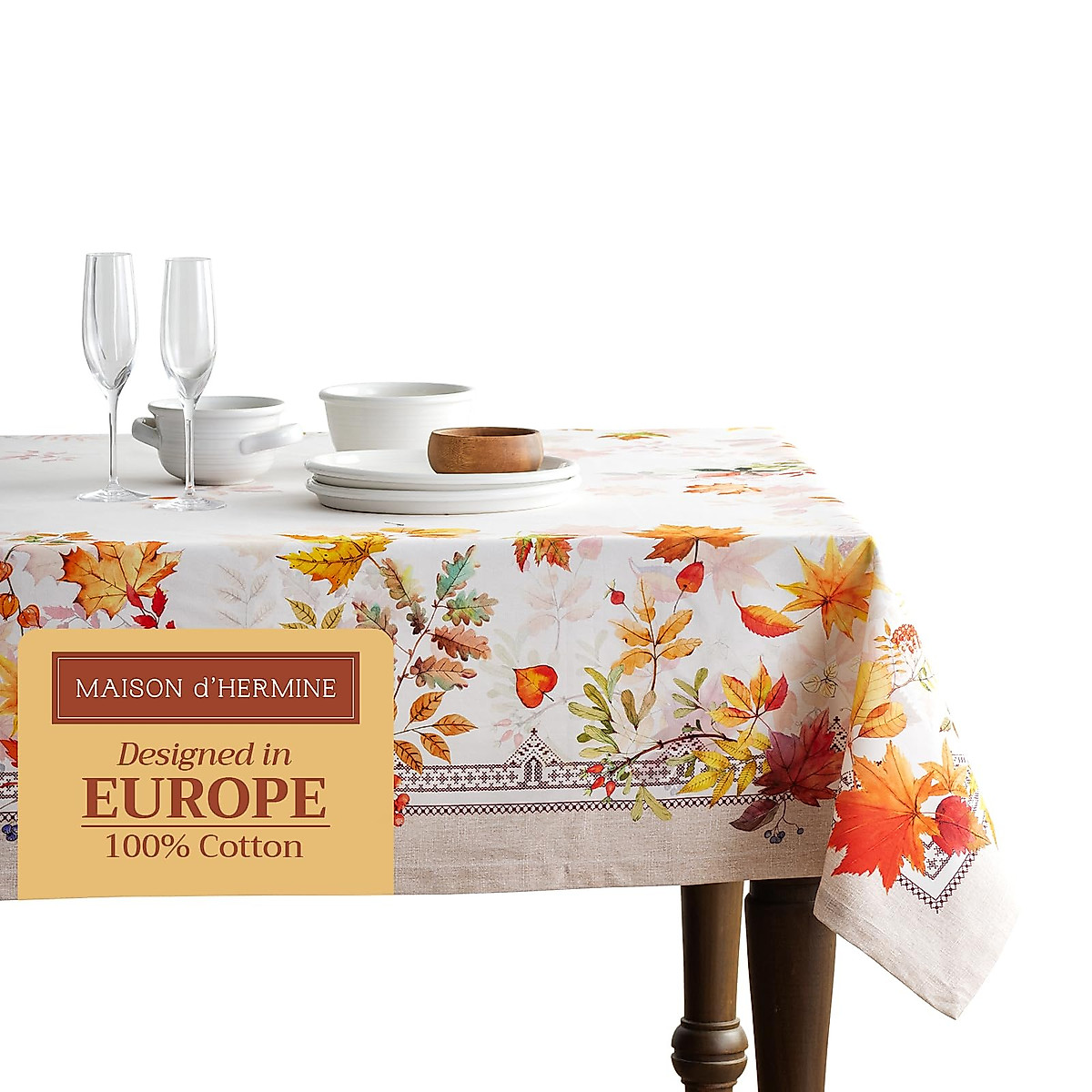 Maison d' Hermine 100% Cotton Table Cover - 60"x90" Rectangle Decorative Tablecloth - Washable Tablecloths for Dining, Home, Farmhouse & Party - for Thanksgiving & Christmas - Amarante Collection