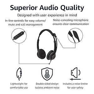 AmazonCommercial Double Sided Wired USB Headset