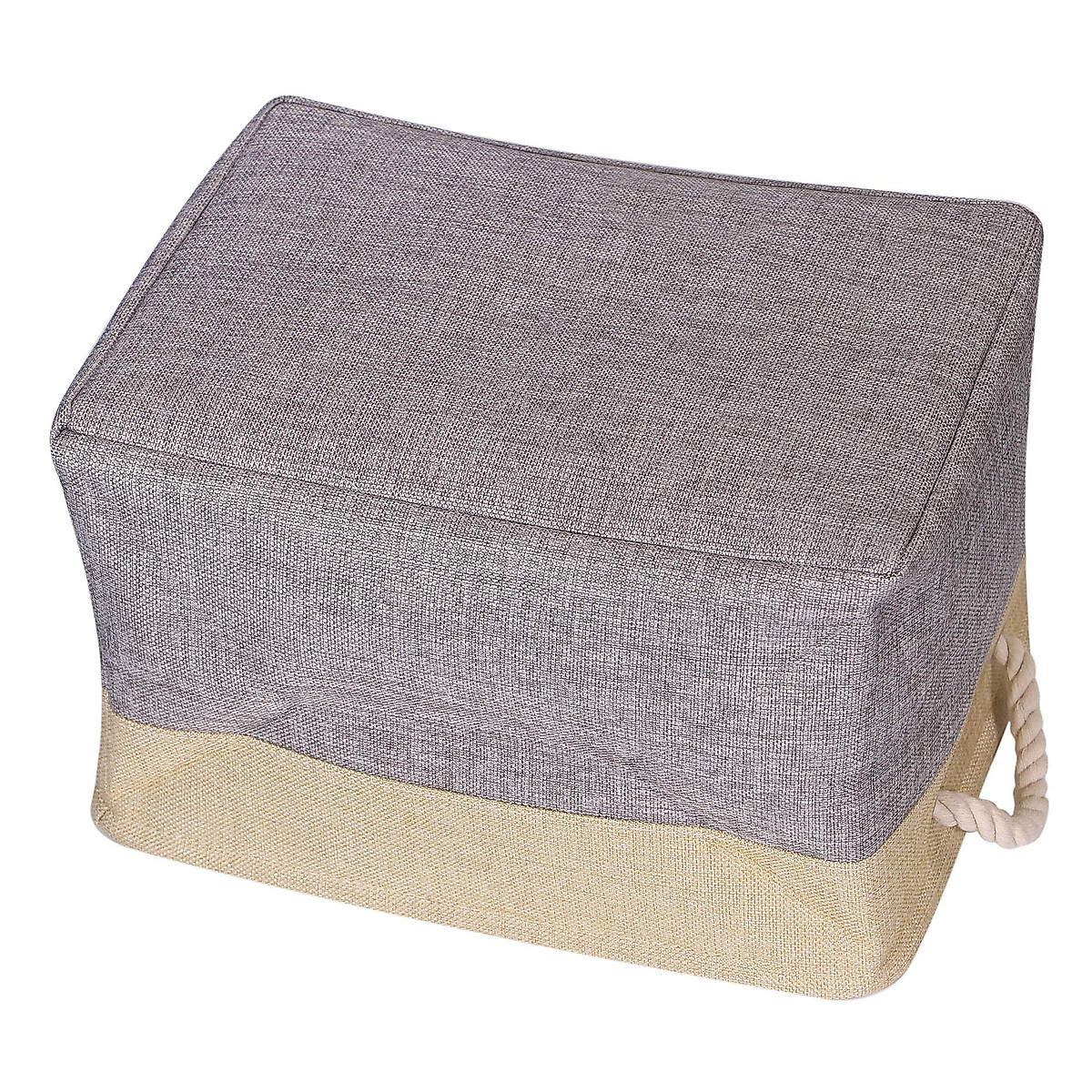 TENABORT Set of 4 Large Storage Basket Bin, Foldable Storage Cube Box Canvas Fabric Collapsible Organizer with Handles for Closet Home Office Clothes Shelf Nursery, Grey and Beige