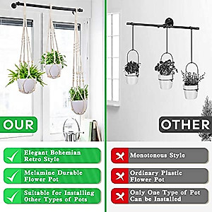 Lorbro Hanging Planter with 3 Macrame Plant Hanger, Wall/Window Plant Hanger with 3 Plants Pots, Hanging Plant Holder for Home Decor, Indoor Outdoor Herb Garden (Black)