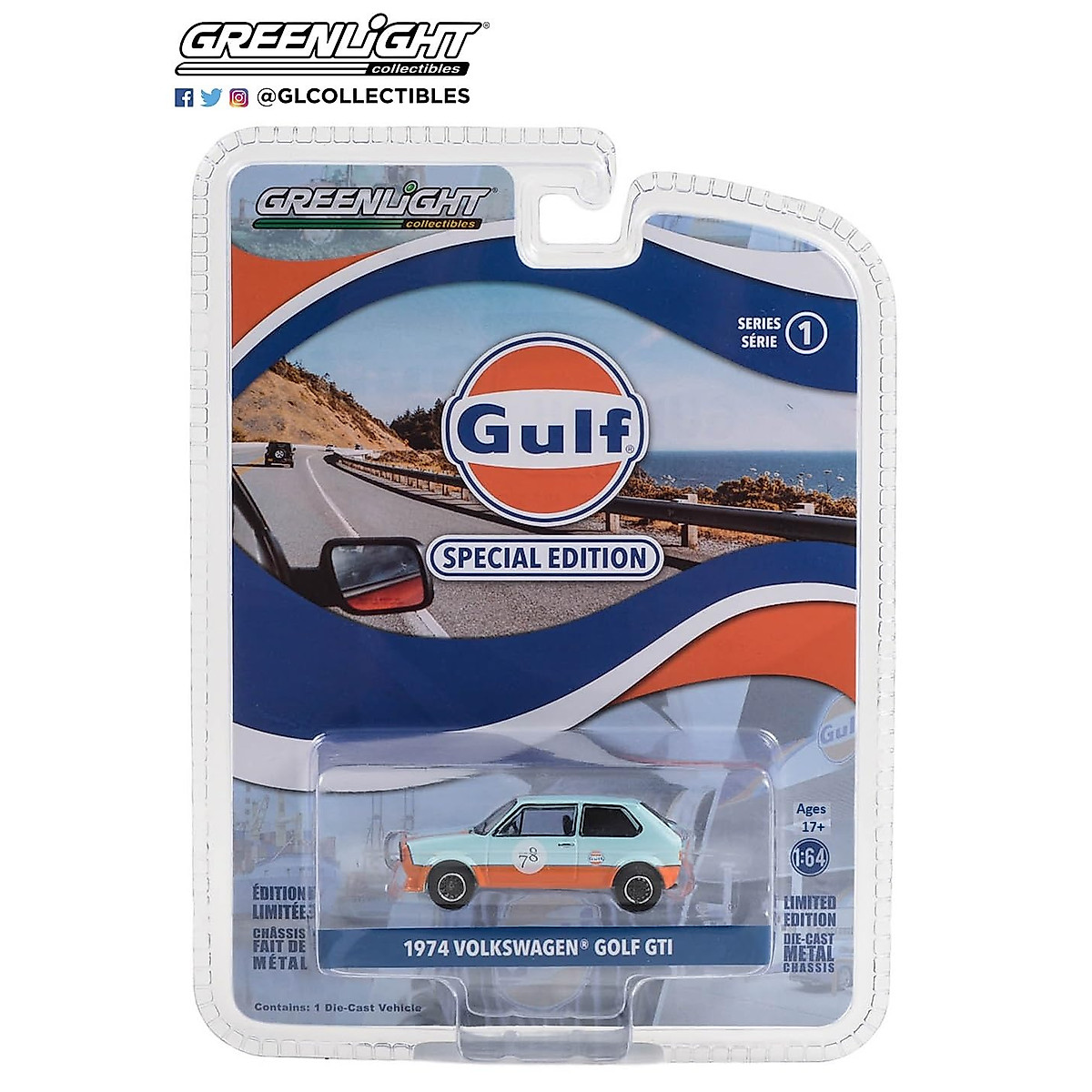 Greenlight 41135-D Gulf Oil Special Edition Series 1-1974 Veedub Golf GTI Widebody #78 1/64 Scale