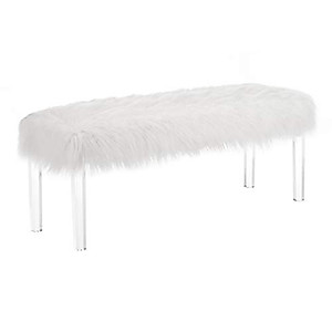 Roundhill Furniture Valley Faux Fur Bench with Acrylic Legs, White