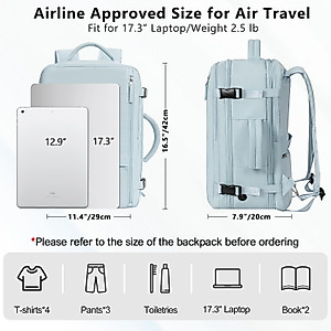 Snoffic Reliable Travel Backpack Men Women, Carry On Backpack Personal Item, Waterproof College Backpack, Business Work Hiking Casual Daypack Bag, Fits 17.3" Laptop, Light Blue