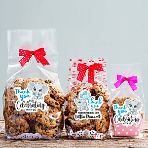 Cute Thank You for Celebrating with Us Blue Elephant Boy Thank You Stickers Labels,Elephant Party Sticker for Elephant Theme Boy Birthday Party Favor Label Decorations