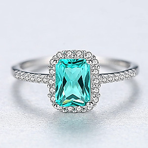 Gdirection 925 Sterling Silver Cubic Zirconia Halo Simulated Emerald Ring for Women, CZ Zircon Octagon Emerald Cut Nano Green Gemstone S925 Palladium Plated Eternity Engagement Band with Gift Box (8)