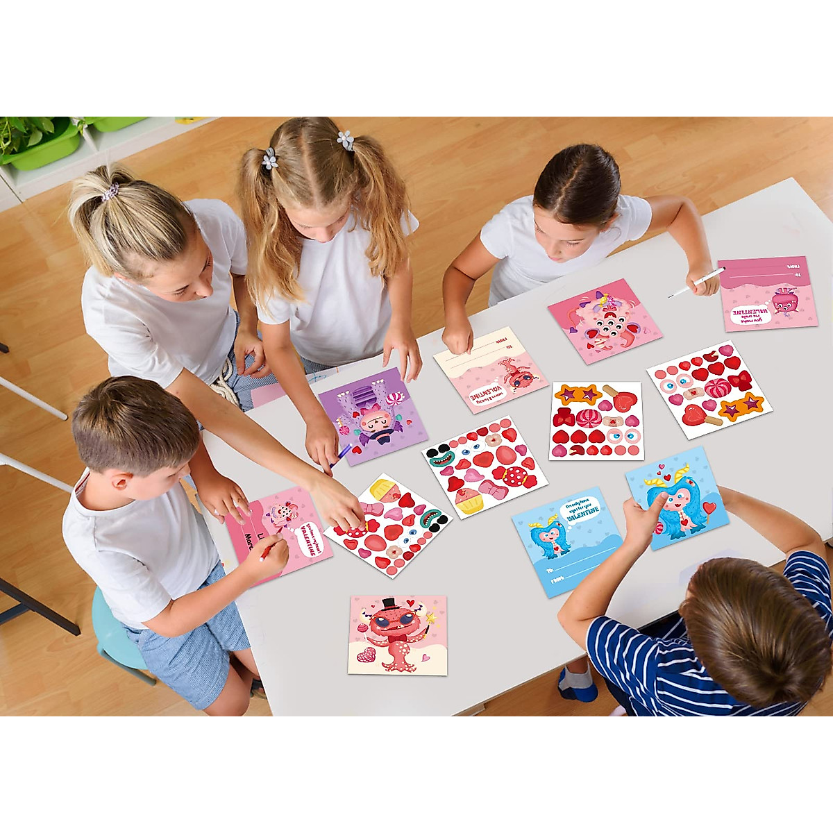 D4DREAM Monster Valentines Day Crafts for Kids 24pcs Valentine Stickers Sheets DIY Art Cards Make Your Own Face Stickers Make A Face Stickers for Kids Girl Boy Birthday School Classroom Party Supplies