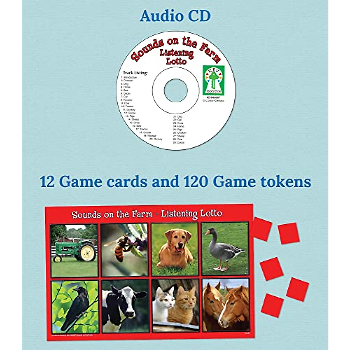Listening Lotto Sounds on the Farm, Children's Auditory Matching Game, Fun Kid's Learning Game