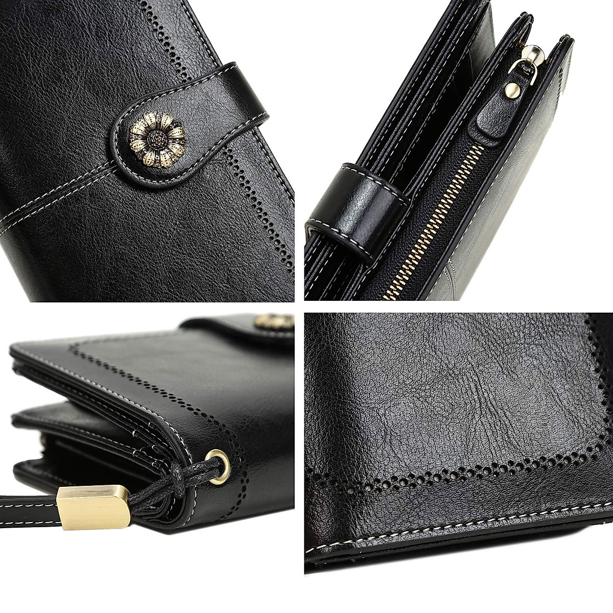 Pearl Angeli Wristlet Wallets for Women Waxy Leather Credit Card Wallet with Rfid Blocking