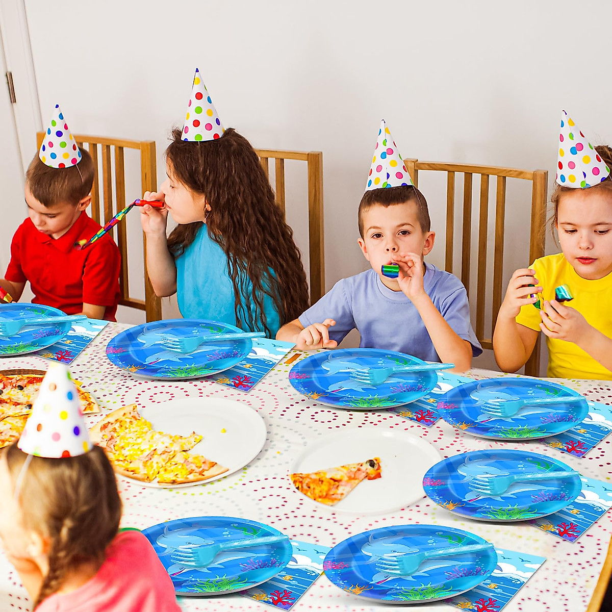 96 Pcs Dolphin Theme Party Supplies Set Ocean Dolphin Plates and Napkins Disposable Tableware Under the Sea Birthday Decorations Favors for Baby Shower for 24 Guests