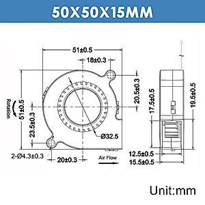 WINSINN 50mm 5015 Blower Fan 24V, 3D Printer 24 Volt Fans Blower Turbine Turbo Hydraulic Bearing, Brushless Cooling 50mmx15mm 2PIN (Pack of 4Pcs)