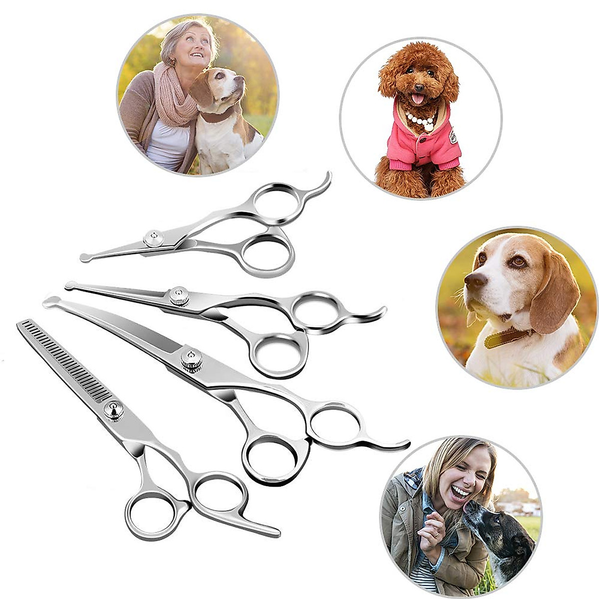 WUXIAN Dog Grooming Scissors,5 in 1 Cat Dog Grooming Scissors Set,Safety Round Tip,Heavy Duty Stainless Steel Dog Grooming kit Suitable for a Variety of Pets