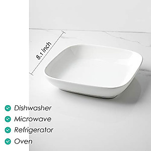 Selamica Porcelain 8-inch Square Dinner Plates, Pasta Salad Bowls, Set of 6, White