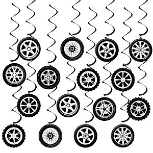 60PCS Race Car Birthday Party Decorations Wheel Tire Hanging Swirls Ornaments Racing Car Ceiling Hanging Decor Supplies Tire Tubes Hanging Decor for Race Car Theme Party Birthday Party Favors