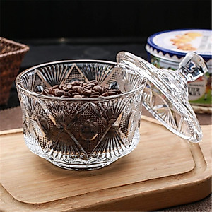 Old Glass Candy Dish with Lid – Transparent Storage Jar –Clear Covered Box for Food Storage and Organization Kitchen , Office , Home Decoration– Set of 1(Diameter: 5 Inch) 11 Ounce