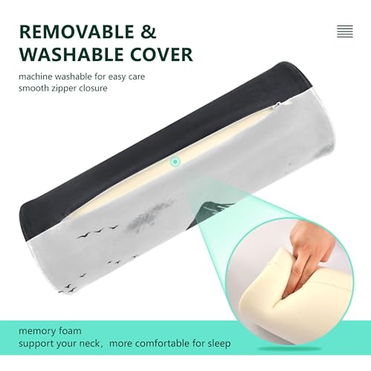 xigua Mountain Landscape Neck Roll Pillow for Neck Relief with Removable Washable Cover - Memory Foam Round Cylinder Bolster, Ergonomically Designed for Head, Neck, Back, and Legs