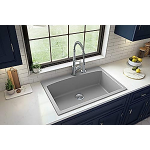 Karran QT-712 Drop-In Quartz Composite 33 in. 1-Hole Single Bowl Kitchen Sink Kit in Grey