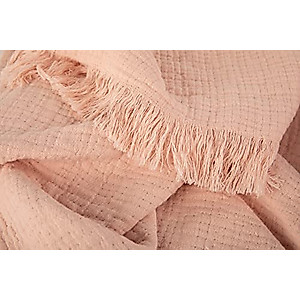Sticky Toffee Blush Pink Muslin Throw Blanket with Fringe, Oeko-Tex Cotton Muslin Blankets for Adults, Soft Lightweight and Breathable Throw Blankets for Couch Bed or Sofa, 50 in x 60 in
