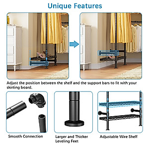 Timate F2 Industrial Pipe Clothes Rack Wall Mounted Clothing Rack for Hanging Clothes, Expandable Garment Rack Heavy Duty Wardrobe Closet Organizer and Storage, Black Adjustable Industrial Closet Kit