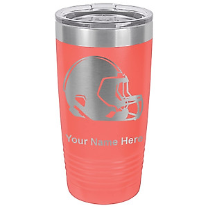 LaserGram 20oz Vacuum Insulated Tumbler Mug, Football Helmet, Personalized Engraving Included (Coral)