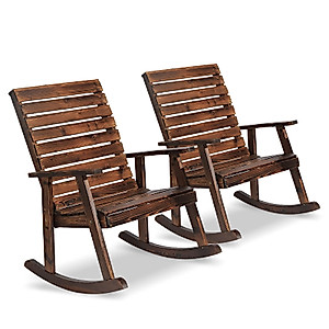 FURNDOOR Outdoor Rocking Chairs Set of 2, Patio Wood Rocker Chairs High Back 2PCS Rocking Chairs for Deck, Garden, Backyard, Porch
