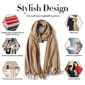 maamgic Women's Scarf Pashmina Shawls and Wraps for Evening Dresses Travel Office Winter Wedding Cashmere Feel Large Scarves Tan/Camel