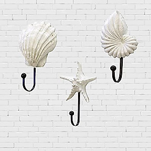Sea Shell Wall Hook Hangers, Vintage Seashell Coat Hook Hanger, 3pcs/Set Resin Hanger Decorative Hooks, Coastal Theme Beach House Decor