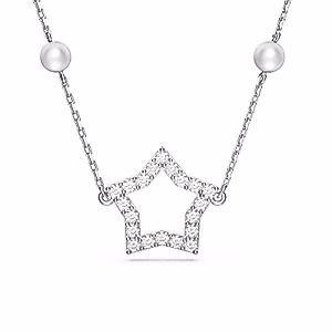 Swarovski Stella necklace, Crystal pearls, Star, White, Rhodium plated