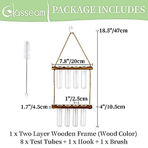 Hanging Plant Propagation Stations Tubes, Glasseam Wall Glass Planter Terrarium with Wooden Stand Propogation Station Vases Test Tubes for Plants Propagate Hydroponics Air Flower, 2 Tier