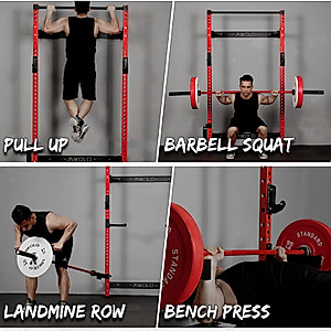 Mikolo 2" x 2" Folding Wall Mounted Squat Rack, 1000 Pounds Capacity Power Rack with Pull Up Bar, J Hooks, Landmine and Other Attachments, Space-Saving Home Gym(Red