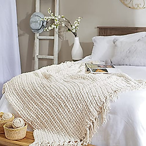 DII Chenille Luxury Thick Woven Throw with Fringe, 50x60, Cream