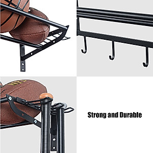 XCSOURCE Garage Sports Equipment Storage Rack with 3 Separate Shelf, Ball Rack, Sport Equipment Organizer with 4 Hooks for Badminton Racket, Basketball Rack for Basketball Football Rugby
