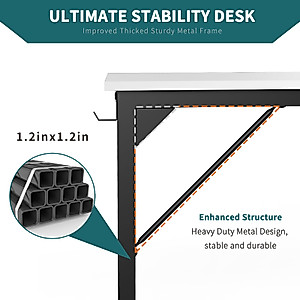 SMUG Computer Desk 32 Inch Home Office Writing Wood Desk Storage Bag & Headphone Hook Small Spaces Simple Bedroom Work Study Kids Table, White