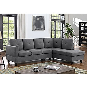 Lilola Home Ivan Dark Gray Woven Sectional Sofa with Right Facing Chaise