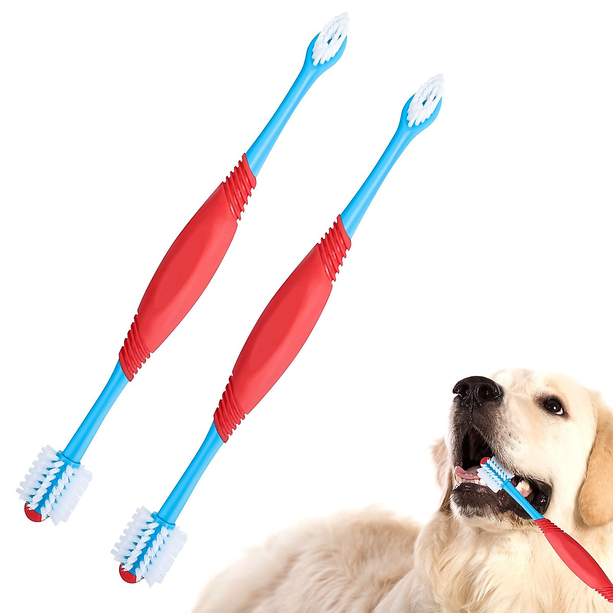 STSAIL 2PCS Dog Toothbrush 360 Degree Dog Tooth Brush, Dual Head Dog Tooth Brushing Kit Non Slip Toothbrush for Dogs and Cat Teeth Clean Pet Toothbrush Dental Care