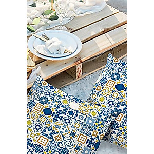 Pillow Covers 20x20in Waterproof Throw Pillows for Couch, Blue Mosaic Throw Pillow Covers, Pack of 2 Decorative Pillows Cushion Case for Bed Sofa, Outdoor Pillows for Patio Furniture