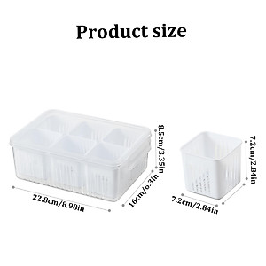 CurcKua Fridge Storage Containers Kitchen Scallion Storage Box 6-in-1 Snackle Box Container with Lid Plastic Reusable Fridge Vegie Fruit Food Fresh-Keeping Drain Box.