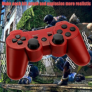 Ceozon PS3 Controller Six-Axis Dual Vibration Wireless Gamepad for Play-Station 3 Controller with Charging Cords 2 Pack Black + Red