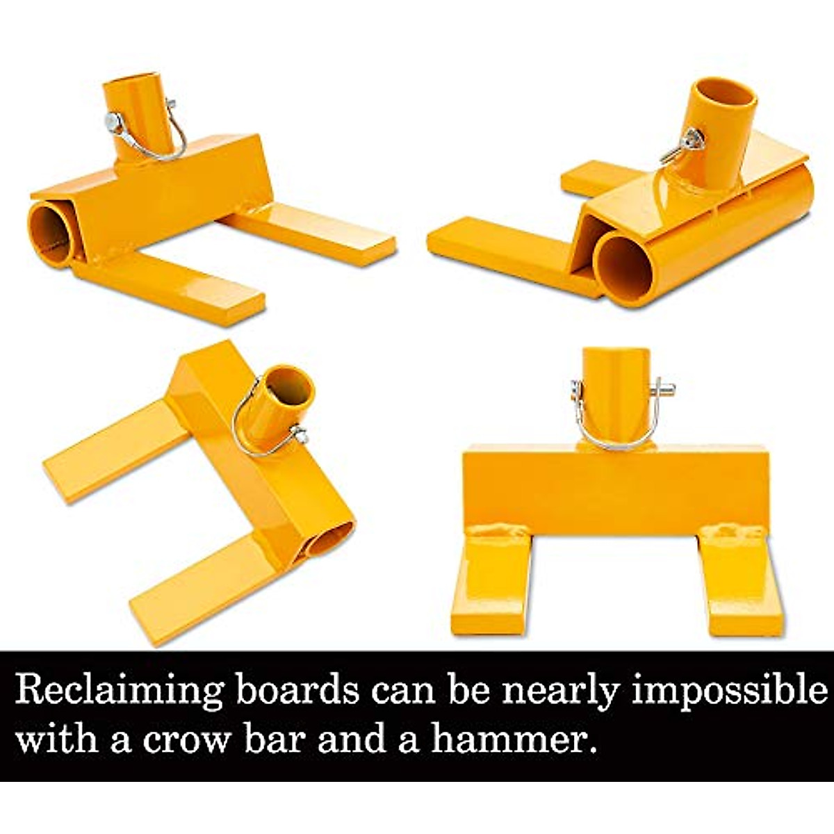 Pallet Buster Deluxe with Nail Cutting Pliers | 41" Collapsible Handle - Deck Wrecker - Best Wrecking Bar for Breaking Pallets - Steel Head - 2 Secure Locking Pins - Yellow - Molomax