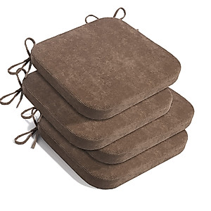 Tromlycs Chair Pads for Dining Chairs Set of 4 Kitchen Room Seat Cushions Indoor Non Slip with Ties 17 x 17 Inch Brown Corduroy