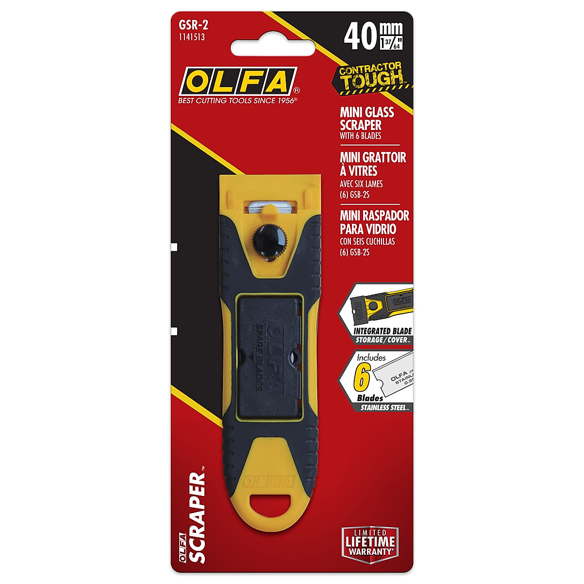 OLFA 40mm Mini Razor Scraper (GSR-2) - Stainless Steel Razor Blade Scraper Tool w/ 6 Blades & Reinforced Handle for Glass, Paint, Floors, Replacement Blades: OLFA 40mm GSB-2S/6B & 120mm GSB-1S Blades