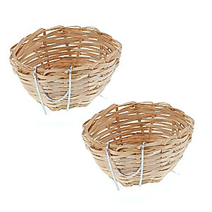 POPETPOP Bird Bamboo - 4 Pack Natures Bamboo with Hook Handwoven Natural Bird Cage House Hatching Breeding Cave Counntry-Style Bird for Parakeets Canary Swallow Finch