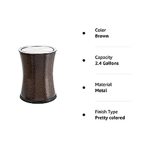 Bennett Swivel-A-Lid Small Trash Can, Metal Attractive 'Center-Inset' Designed Wastebasket, Modern Home Décor, Round Shape (Brown)