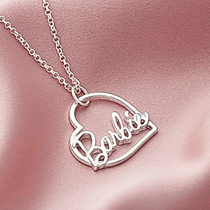 Barbie Script Heart Necklace - Silver