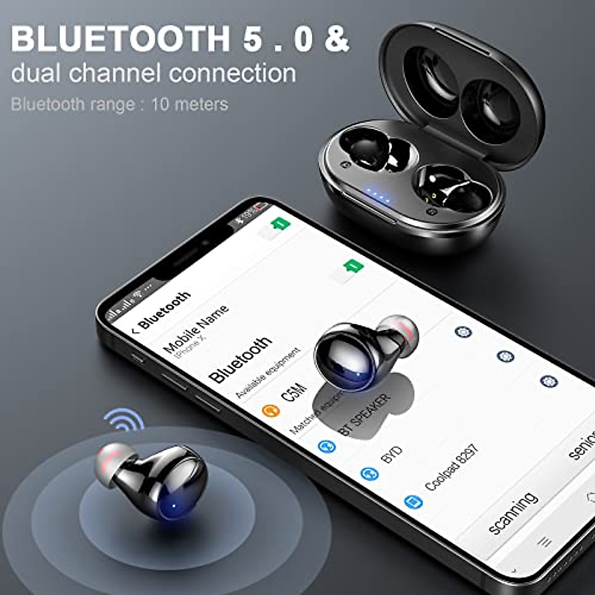 Wireless Earbud, Bluetooth Headphones 5.0 Noise Cancelling Stereo in-Ear Earphones, Touch Control, IP7 Waterproof Sport Mini Bluetooth Earbud with HD Mic, Quickly Charge Headset for Running Workout