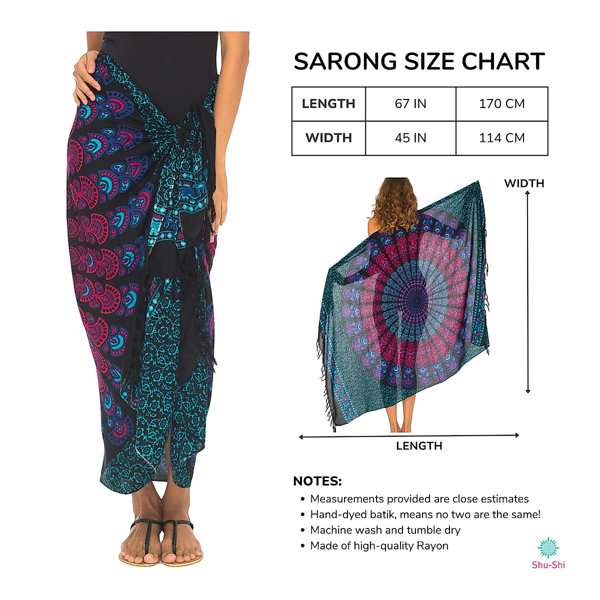 SHU-SHI Sarong Cover Ups for Swimwear Women Long Pareo Beach Wrap Skirt Mandala Bikini Cover Up